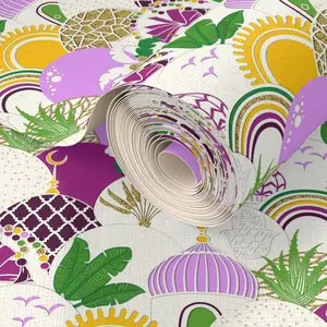 Spoonflower Holy Purple And Gold 100% Natural Sisal Grasscloth Wallcovering - Gold,yellow