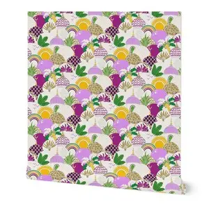 Spoonflower Holy Purple And Gold 100% Natural Sisal Grasscloth Wallcovering - Gold,yellow