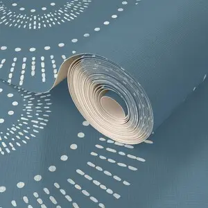 Spoonflower And White Glimmer Boho Geometric Medallion 100% Natural Sisal Grasscloth Wallcovering - Blue