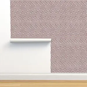Spoonflower Greek Key Stripes Mauve 100% Natural Sisal Grasscloth Wallcovering - Purple