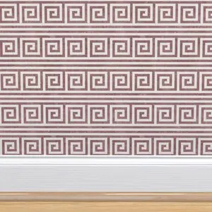 Spoonflower Greek Key Stripes Mauve 100% Natural Sisal Grasscloth Wallcovering - Purple