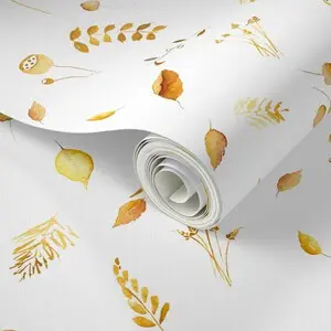 Spoonflower Gold Autumn Fall Rustic Custom Removable Wallpaper - Yellow,white,gray