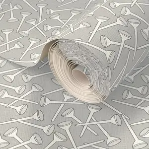 Spoonflower Golf Tees Grayscale Light2 100% Natural Sisal Grasscloth Wallcovering