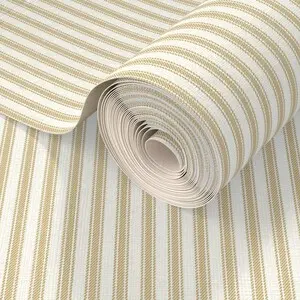 Spoonflower Gold Stripe Ticking 100% Natural Sisal Grasscloth Wallcovering White,gold,yellow