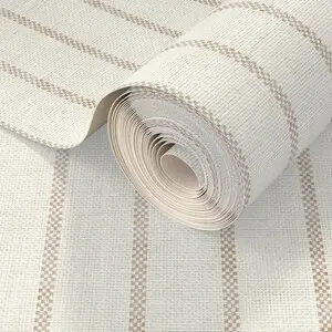 Spoonflower Jute Aegean Simple Ticking Stripe 100% Natural Sisal Grasscloth Wallcovering - White,gray