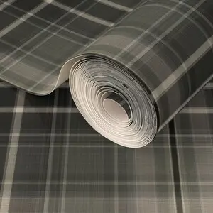Spoonflower Grey And Black Large Scale Plaid 100% Natural Sisal Grasscloth Wallcovering - Black,gray