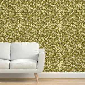 Spoonflower Ditsy Daisy Moss Large 100% Natural Sisal Grasscloth Wallcovering