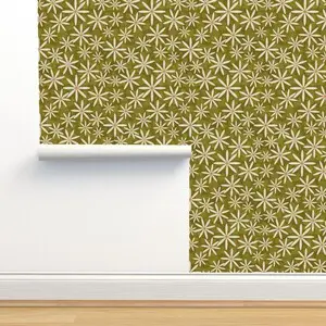 Spoonflower Ditsy Daisy Moss Large 100% Natural Sisal Grasscloth Wallcovering