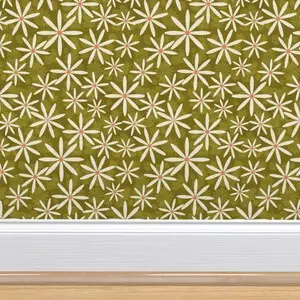 Spoonflower Ditsy Daisy Moss Large 100% Natural Sisal Grasscloth Wallcovering