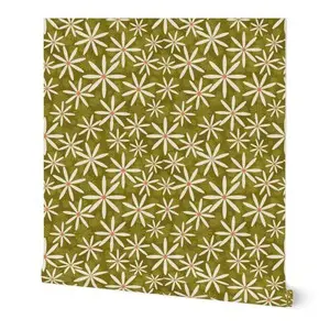 Spoonflower Ditsy Daisy Moss Large 100% Natural Sisal Grasscloth Wallcovering