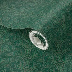 Spoonflower Victorian Art Deco Nouveau Flapper 1930s Custom Pre-pasted Wallpaper - Green