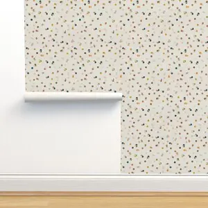 Spoonflower Eden Polka Dot Cream Med 100% Natural Sisal Grasscloth Wallcovering - Teal,blue