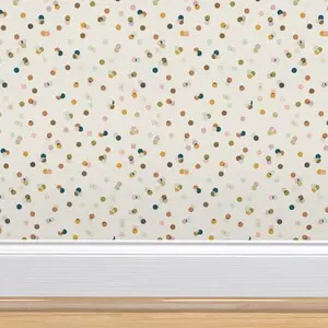 Spoonflower Eden Polka Dot Cream Med 100% Natural Sisal Grasscloth Wallcovering - Teal,blue