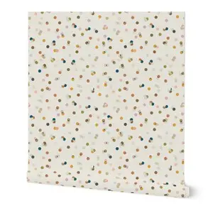Spoonflower Eden Polka Dot Cream Med 100% Natural Sisal Grasscloth Wallcovering - Teal,blue