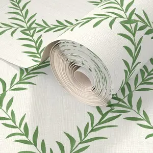 Spoonflower Erin Leafy Trellis On White 100% Natural Sisal Grasscloth Wallcovering - Green