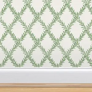 Spoonflower Erin Leafy Trellis On White 100% Natural Sisal Grasscloth Wallcovering
