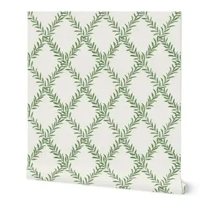 Spoonflower Erin Leafy Trellis On White 100% Natural Sisal Grasscloth Wallcovering