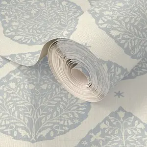 Spoonflower Egyptian Paisley Soft On Cream 100% Natural Sisal Grasscloth Wallcovering - Blue
