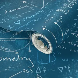 Spoonflower School Math Nerd Geek Science Teacher Chalkboard Custom Removable Wallpaper - Teal,blue