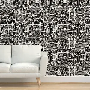 Spoonflower Tahiti Black & White 100% Natural Sisal Grasscloth Wallcovering