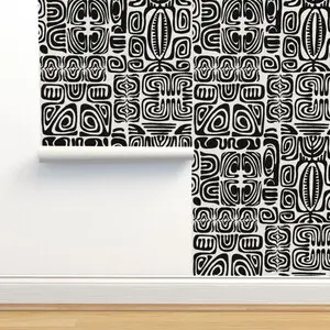 Spoonflower Tahiti Black & White 100% Natural Sisal Grasscloth Wallcovering