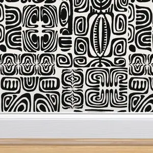 Spoonflower Tahiti Black & White 100% Natural Sisal Grasscloth Wallcovering
