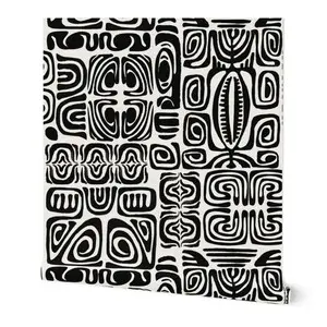 Spoonflower Tahiti Black & White 100% Natural Sisal Grasscloth Wallcovering