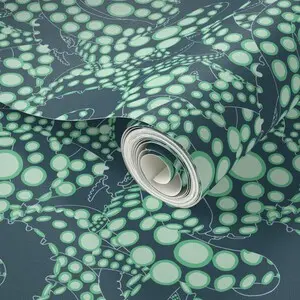 Spoonflower Ocean Navy Green Mint Octopus Cephalopods Squid Custom Pre-pasted Wallpaper - Green,blue