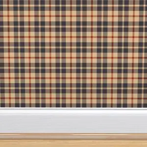 Spoonflower Fall Plaid Blue And Orange On Beige 100% Natural Sisal Grasscloth Wallcovering