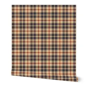 Spoonflower Fall Plaid Blue And Orange On Beige 100% Natural Sisal Grasscloth Wallcovering