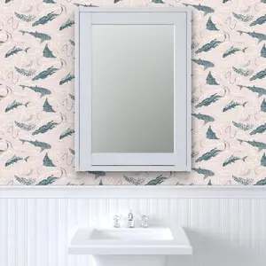 Spoonflower Pink Shark Octopus Crocodile Coral Whale Reef Custom Removable Wallpaper - Gray,blue