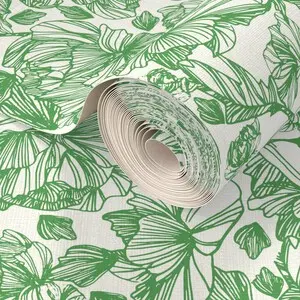 Spoonflower Green Fleurs 100% Natural Sisal Grasscloth Wallcovering - Green,white