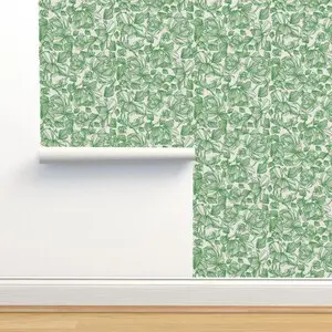 Spoonflower Green Fleurs 100% Natural Sisal Grasscloth Wallcovering