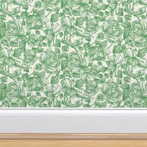 Spoonflower Green Fleurs 100% Natural Sisal Grasscloth Wallcovering