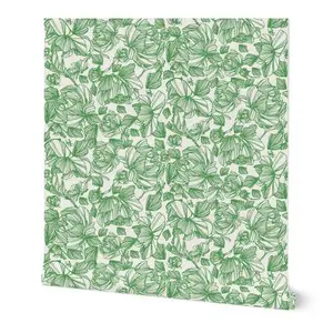 Spoonflower Green Fleurs 100% Natural Sisal Grasscloth Wallcovering