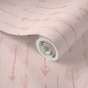 Spoonflower Half Yards Collection Doves Peace Peach Arrow Custom Pre-pasted Wallpaper Pink,gray
