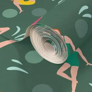 Spoonflower Hommage To Esther Williams Green 100% Natural Sisal Grasscloth Wallcovering Green