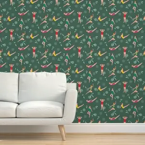 Spoonflower Hommage To Esther Williams 100% Natural Sisal Grasscloth Wallcovering - Green