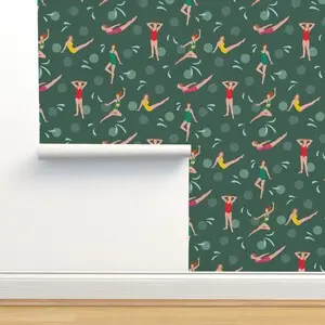 Spoonflower Hommage To Esther Williams 100% Natural Sisal Grasscloth Wallcovering - Green