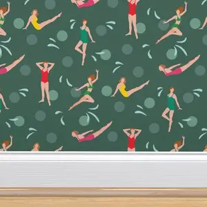 Spoonflower Hommage To Esther Williams 100% Natural Sisal Grasscloth Wallcovering - Green