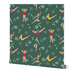 Spoonflower Hommage To Esther Williams 100% Natural Sisal Grasscloth Wallcovering - Green