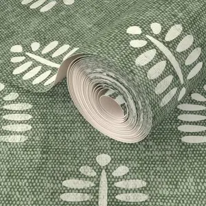 Spoonflower Fern Block On Sage 100% Natural Sisal Grasscloth Wallcovering - Sage,green