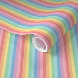 Spoonflower Pastel Stripes Vertical Colorful Stripe Custom Removable Wallpaper - Rainbow