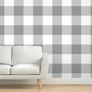 Spoonflower Gingham Grey Gray Large White Graphic Check Custom Removable Wallpaper - White,gray