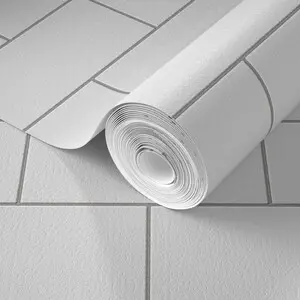 Spoonflower Tile White Brick Retro Custom Pre-pasted Wallpaper - White,gray