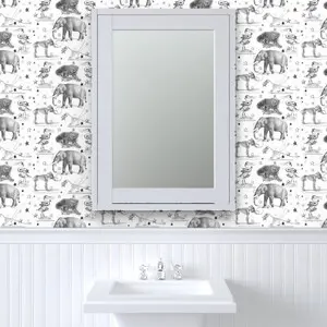 Spoonflower Star Animal Vintage Black And White Greyscale Custom Removable Wallpaper - White,gray