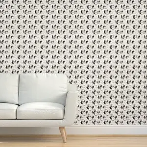Spoonflower Flying Geese Black On White Small 100% Natural Sisal Grasscloth Wallcovering