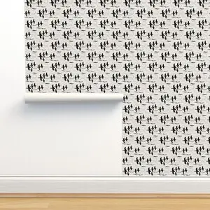 Spoonflower Flying Geese Black On White Small 100% Natural Sisal Grasscloth Wallcovering