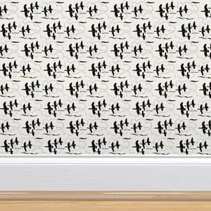 Spoonflower Flying Geese Black On White Small 100% Natural Sisal Grasscloth Wallcovering