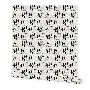 Spoonflower Flying Geese Black On White Small 100% Natural Sisal Grasscloth Wallcovering